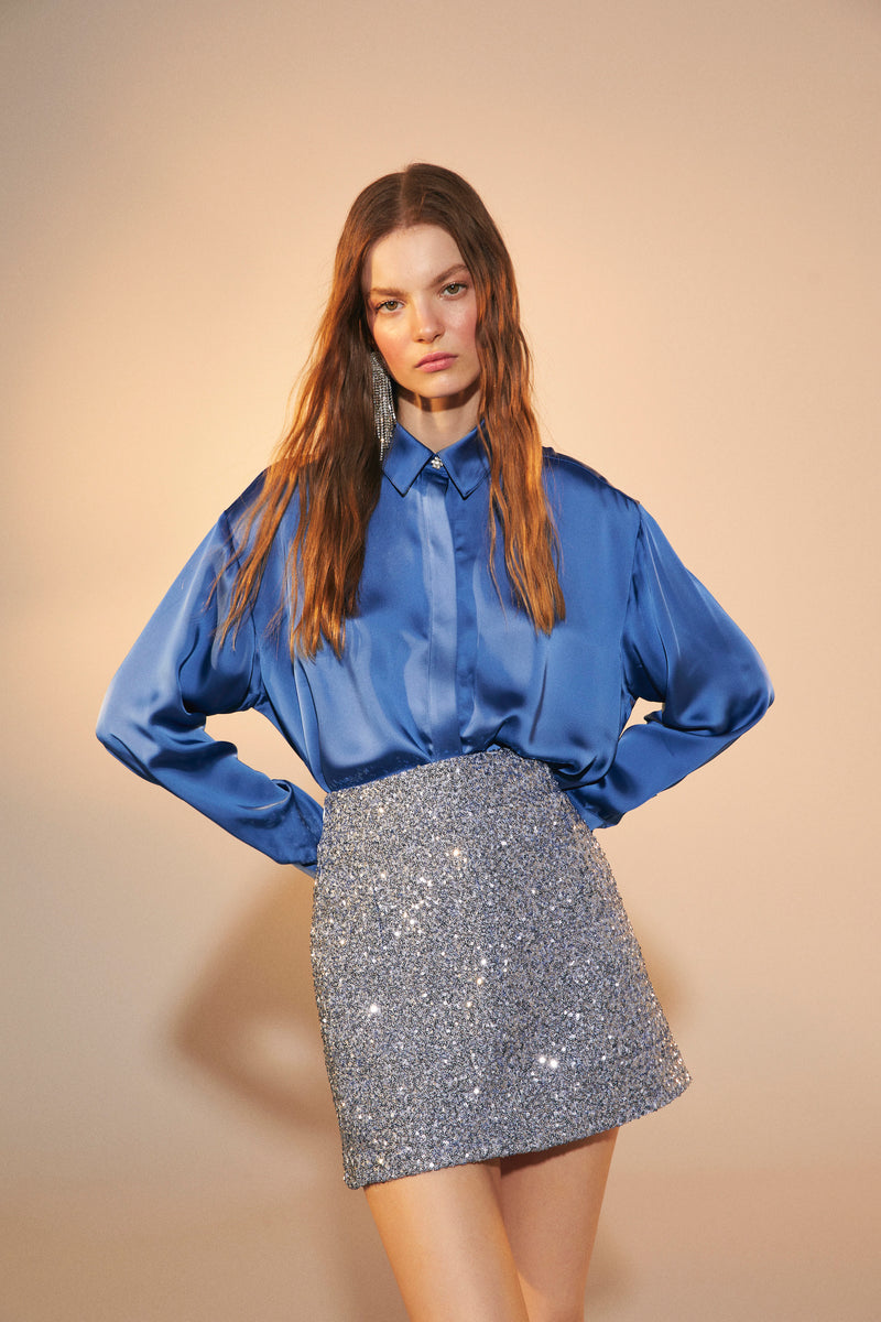 Ravenna Satin Shirt in French Blue – nazliceren